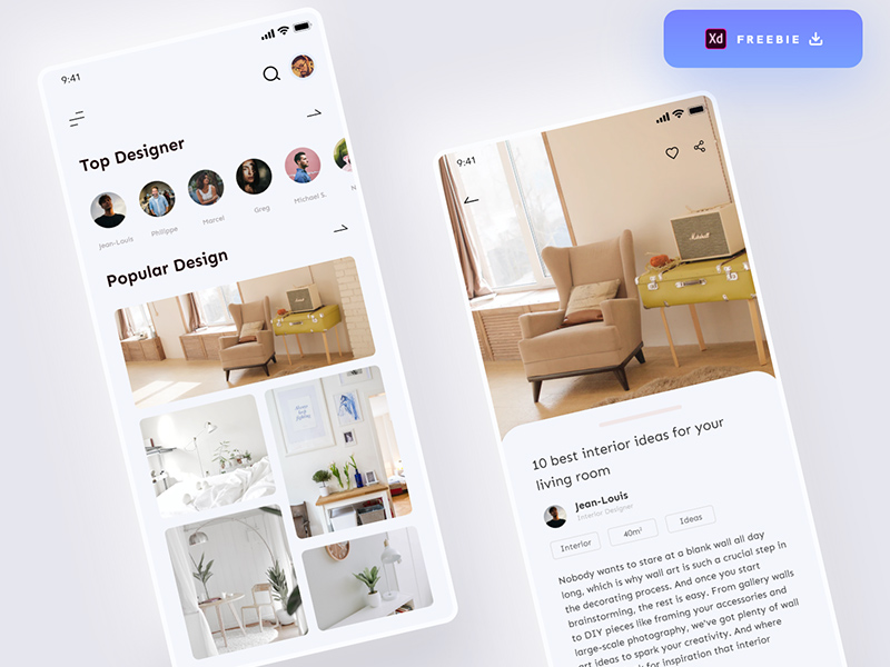 Interior Design App UI - Free Adobe XD Templates - Download Sketch Resource Interior Design App UI - Free Adobe XD Templates - Download Sketch Resource
