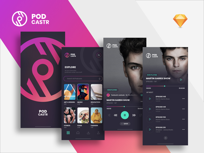 Podcast App UI Design – Pod Castr - Sketch Mobile App Design - Download ... Podcast App UI Design – Pod Castr - Sketch Mobile App Design - Download ...